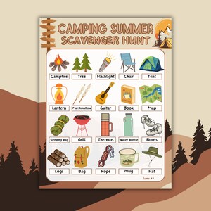 Camping Scavenger Hunt Games for Kids, Outdoor Treasure Hunt Printable ...