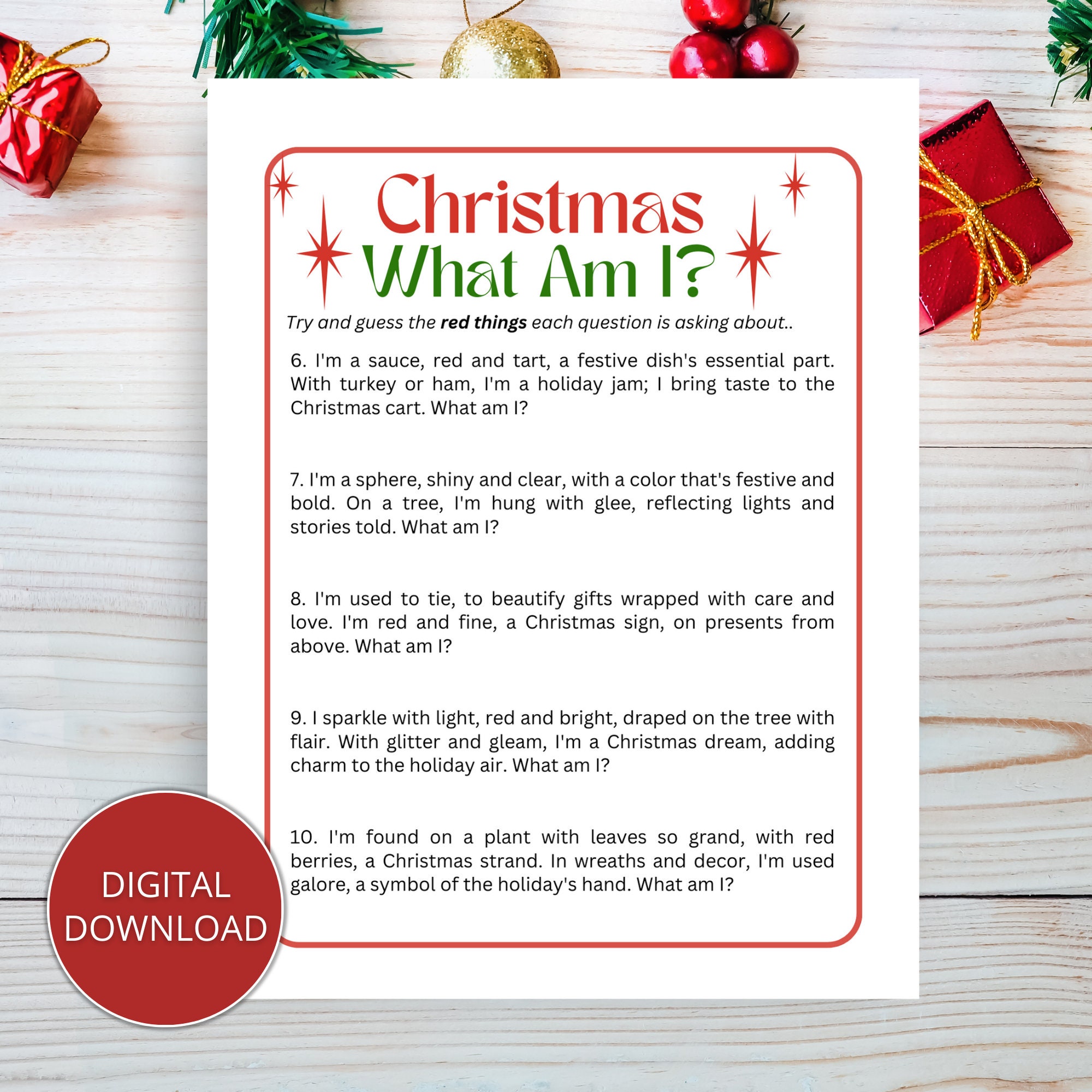 Printable Christmas Game, Christmas What Am I Game, Holiday Party Game ...