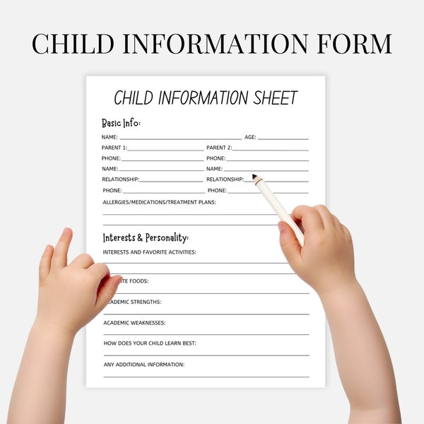 Child Info Sheet - Etsy