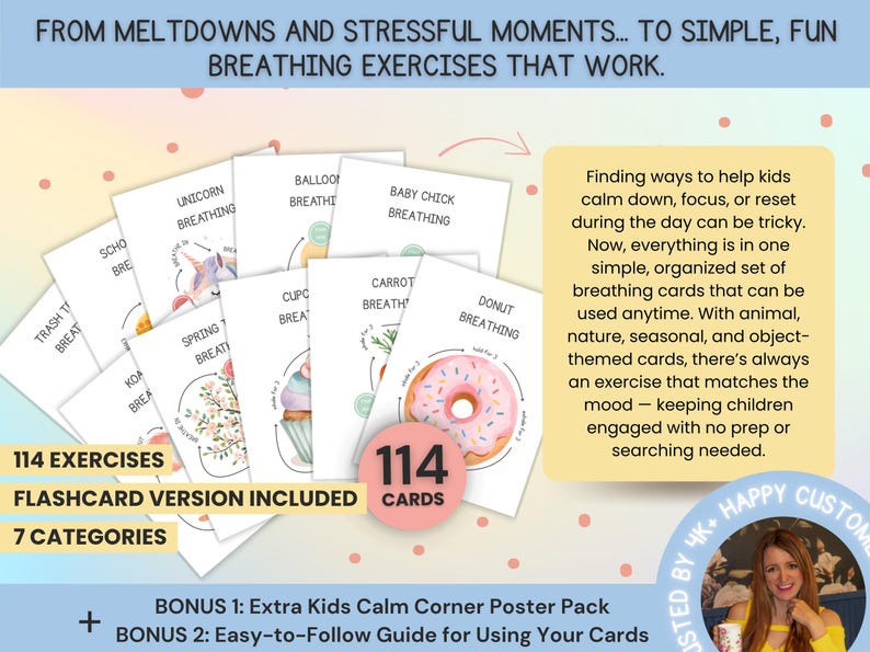 Editable Printable Calm Down Cards for Kids, Breathing Exercises ...