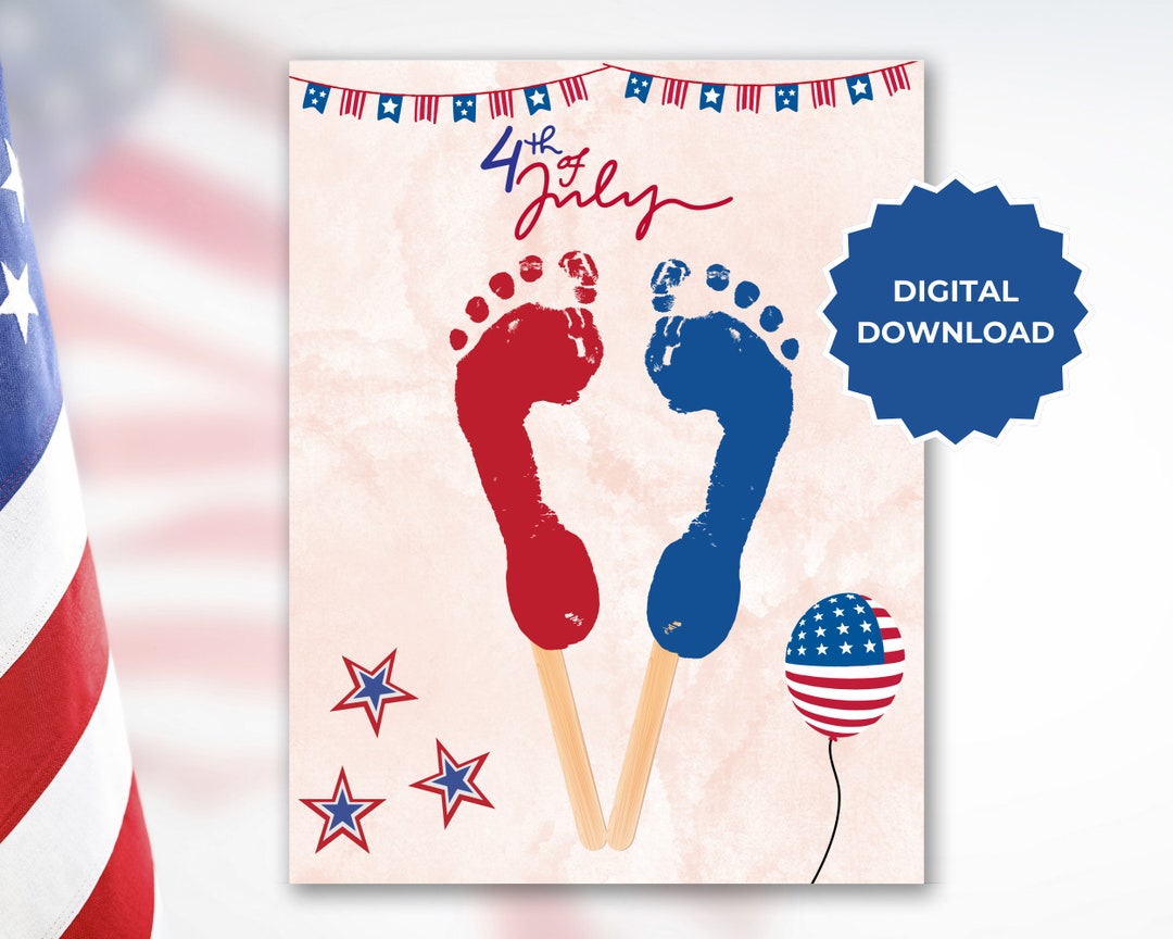 4th of July Footprint Art Craft, Memory Art Keepsake Independence Day ...