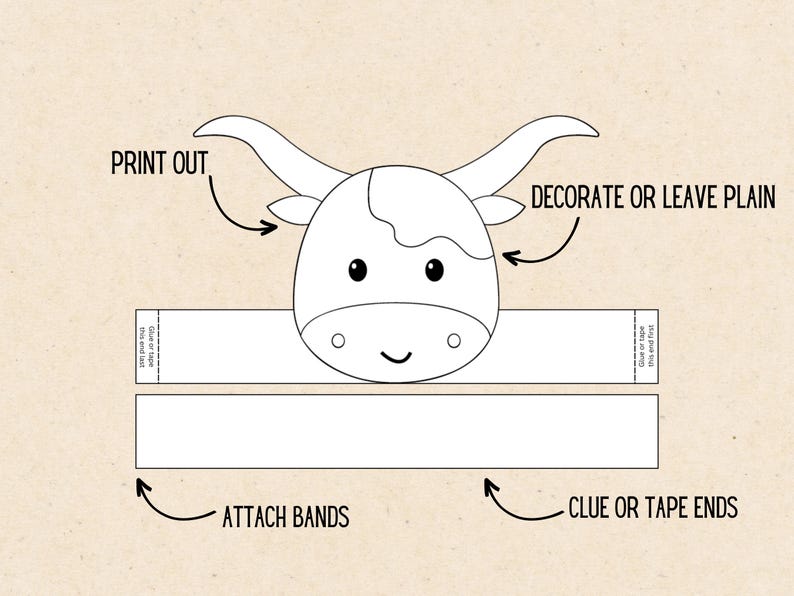 Longhorn Hat Paper Crown Craft, Cow Coloring Paper Crown Template, Wild ...