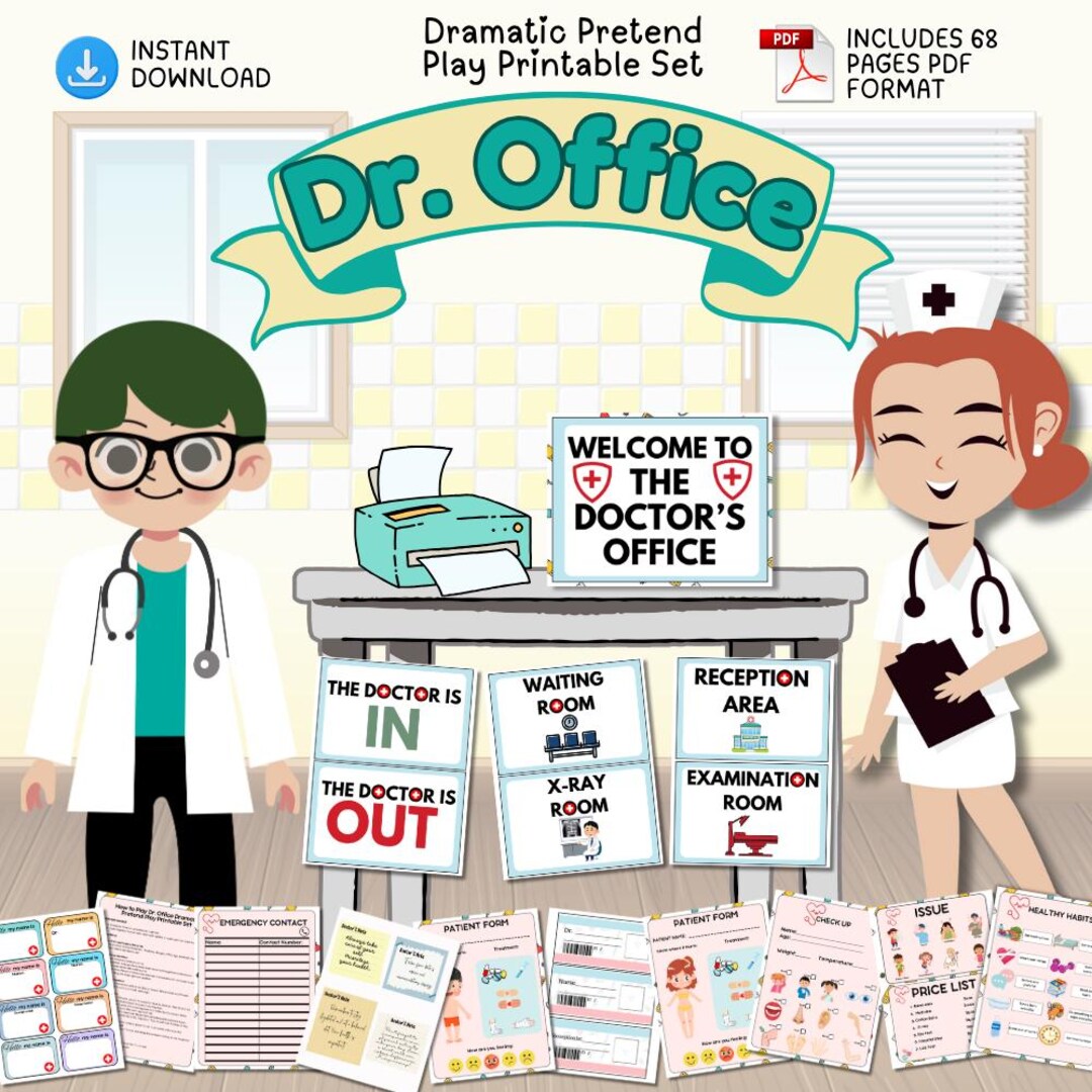 Doctor Pretend Play Printables, Doctor Office Dramatic Play Set, Kids ...