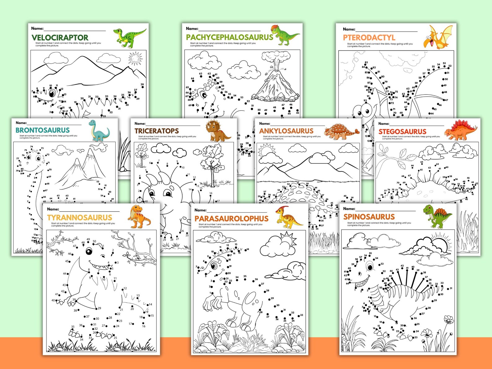 Dinosaur Dot to Dot Activity for Kids, Connects the Dots Activity ...