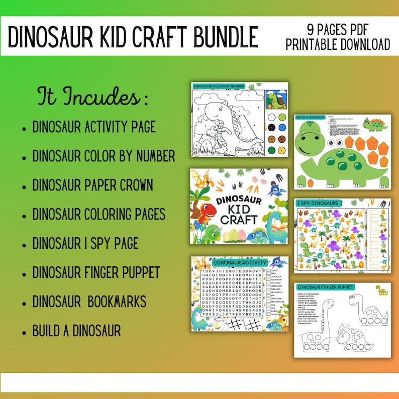 Dinosaur Kid Craft Bundle, Dino Coloring Craft, Dinosaur Paper Crown ...