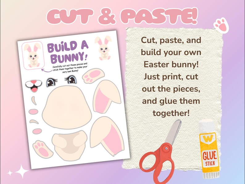 Cut and Paste Easter Bunny Printable, Build & Glue Activity for Kids - Etsy