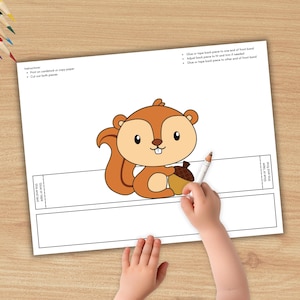 Squirrel Paper Crown Template, Fall Printable Paper Crown, Autumn Fall ...