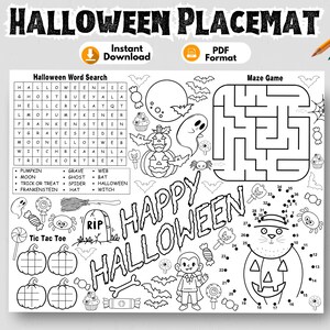 Halloween Kids Activity Placemat, Halloween Coloring Page, Printable ...