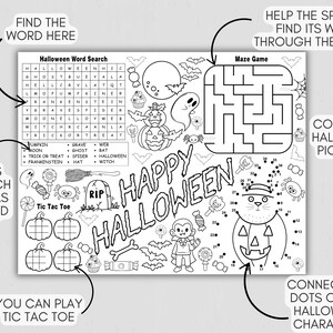 Halloween Kids Activity Placemat, Halloween Coloring Page, Printable ...