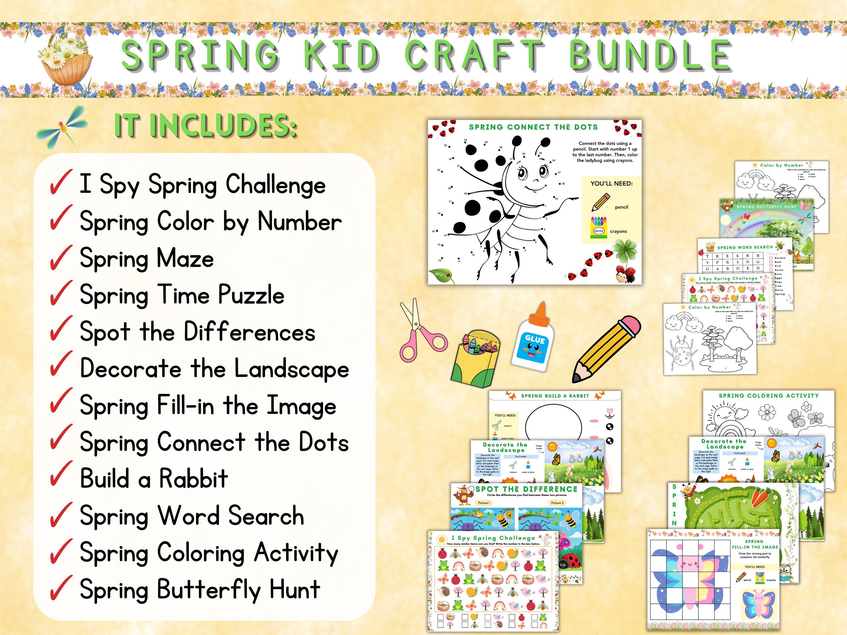 Spring Kids Craft Bundle Printable, Coloring Pages, Puzzles & Butterfly ...