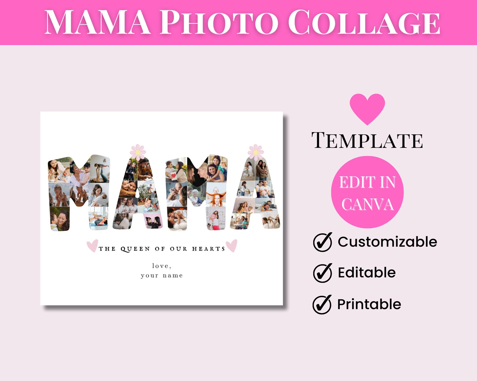 Custom Mama Photo Collage Template, Personalized Birthday Card, Mom ...