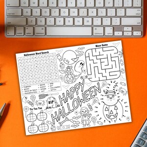 Halloween Kids Activity Placemat, Halloween Coloring Page, Printable ...