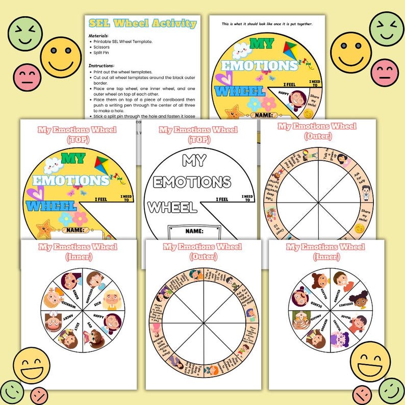 Feelings Emotions Wheel Activity, Feelings Wheel Printable, Therapy ...