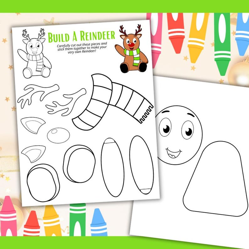 Build a Reindeer Printable Craft for Kids, Holiday Cut & Paste Activity ...