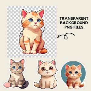 Cute Cat Clipart Digital Stickers Png Bundle, 56 Kawaai Cat Printable ...