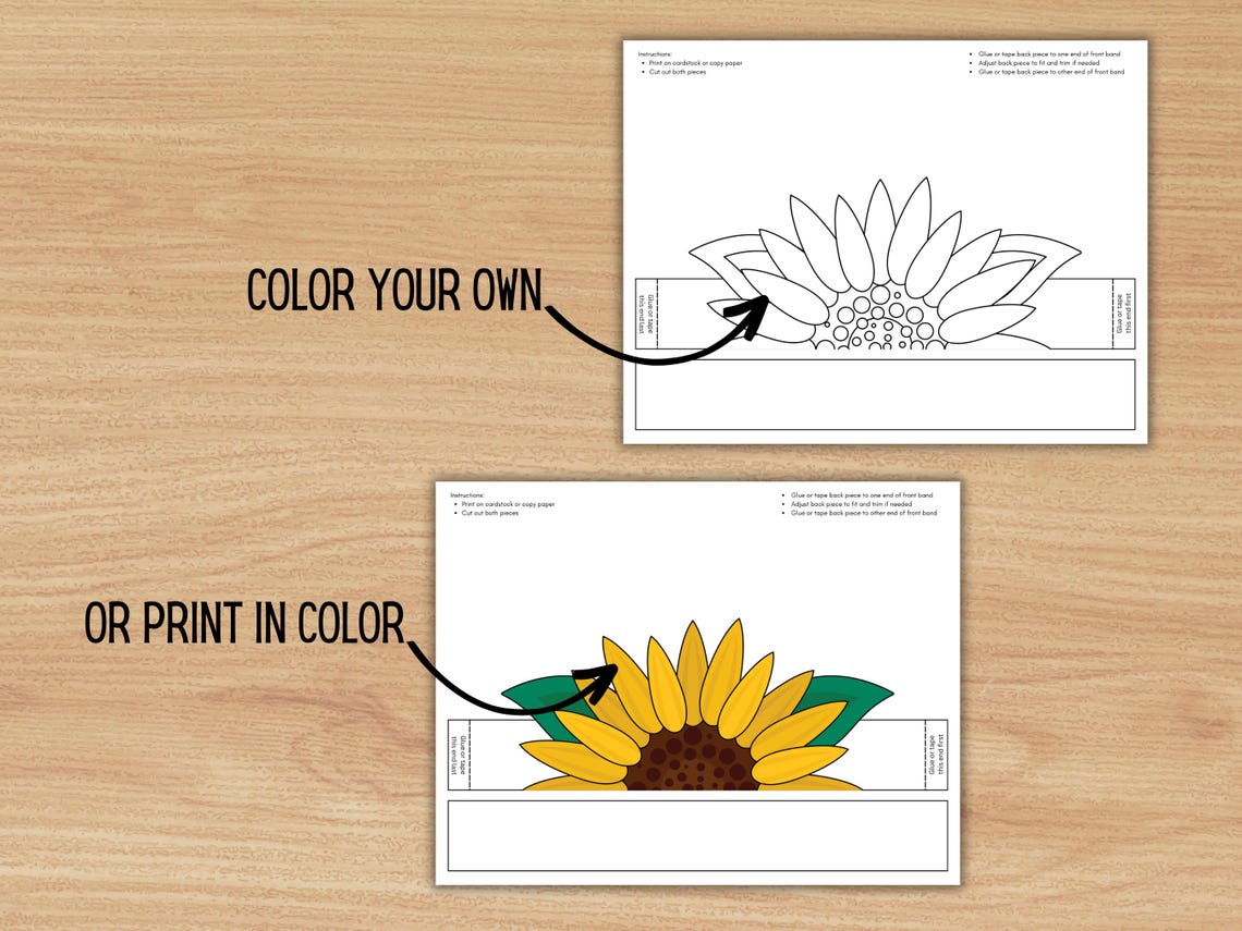 Sunflower Paper Crown Template, Printable Paper Crown, Thanksgiving ...