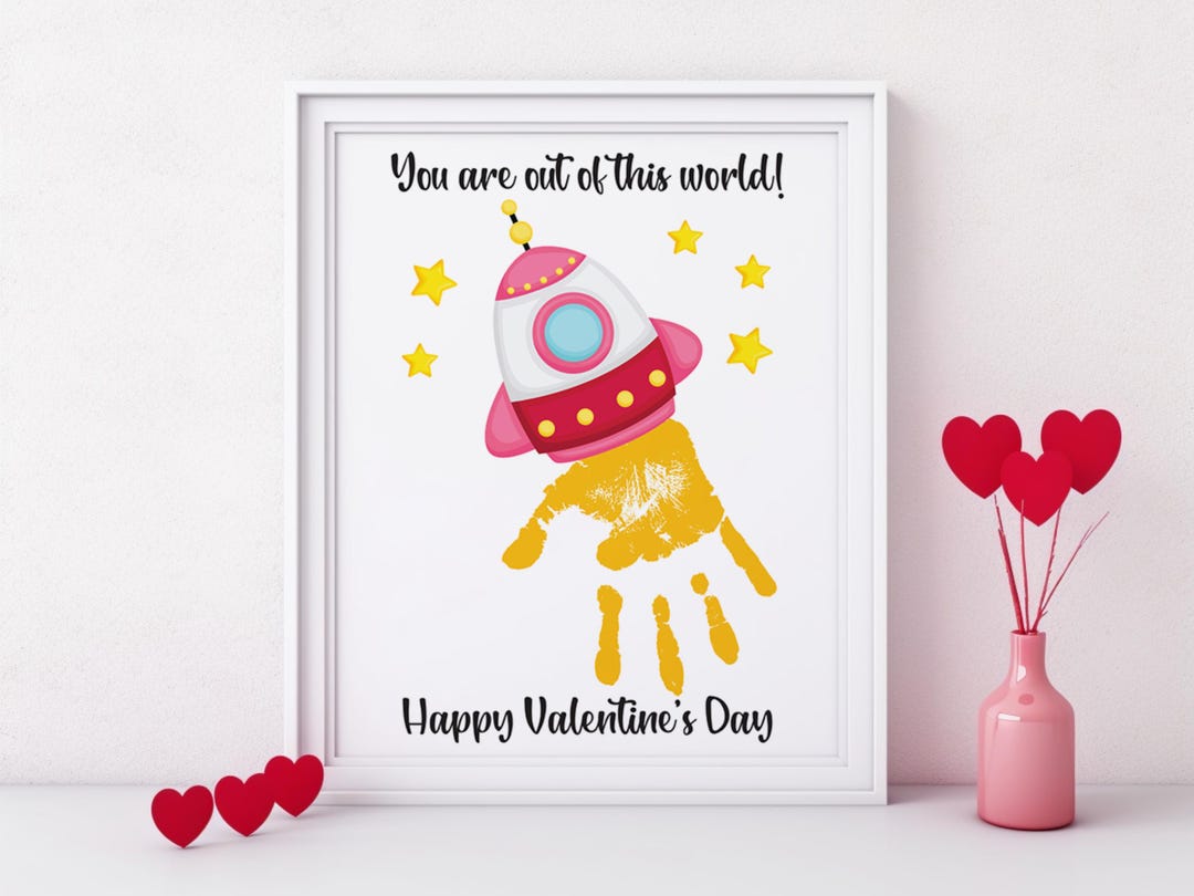Rocket Valentine's Handprint Art, Space Valentine Day Handprint Craft ...