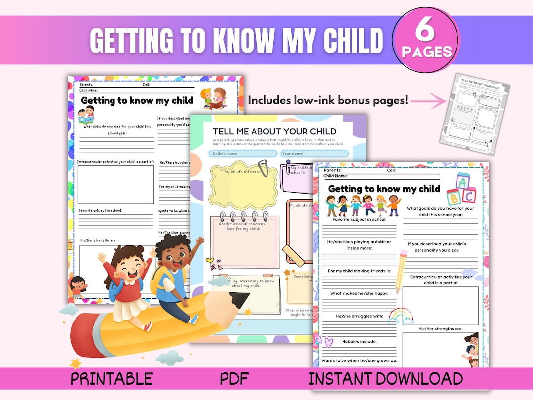 Getting to Know Your Child Printable, Back to School Form, Parent ...
