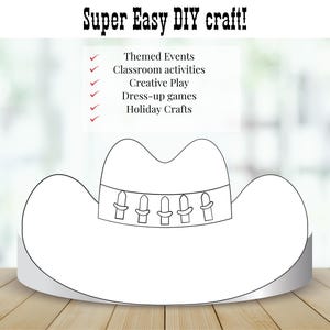Cowboy Hat Paper Crown, Coloring Craft for Kids, Cowgirl & Cowboy ...