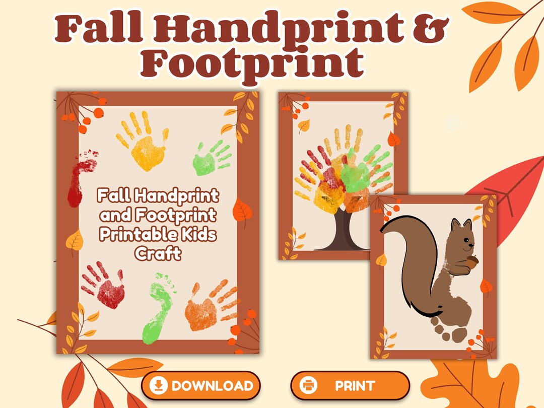 Fall Handprint Art Crafts, Squirrel Footprint Art Craft, Autumn Fall ...