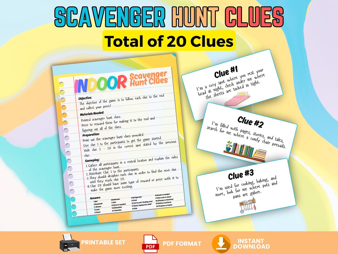 Indoor Scavenger Hunt for Kids, Printable Indoor Birthday Treasure Hunt ...