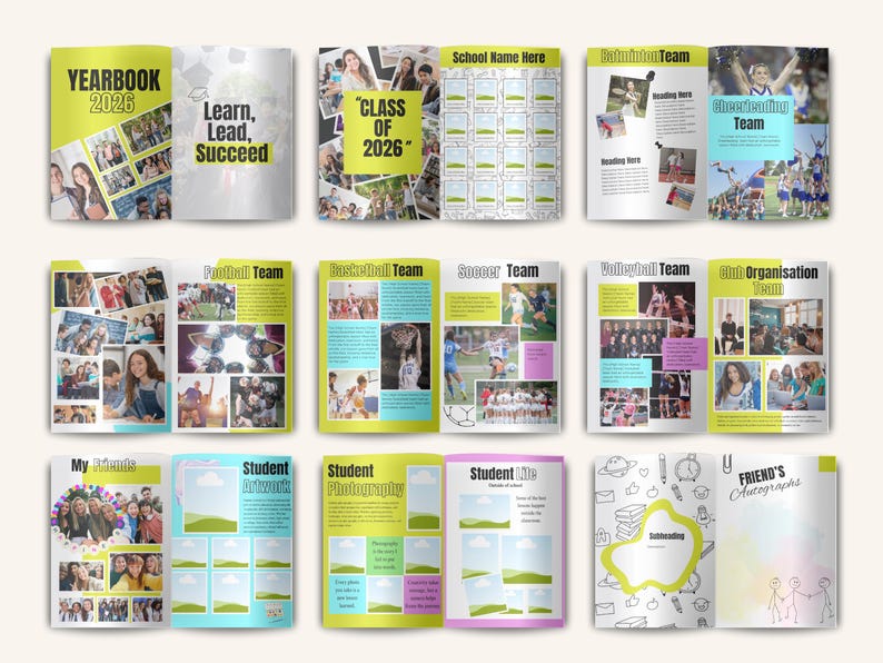 Editable School Yearbook Template, Senior Memory Collage Layout Canva ...