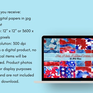 Patriotic Red White & Blue Watercolor Digital Paper, Independence Day ...