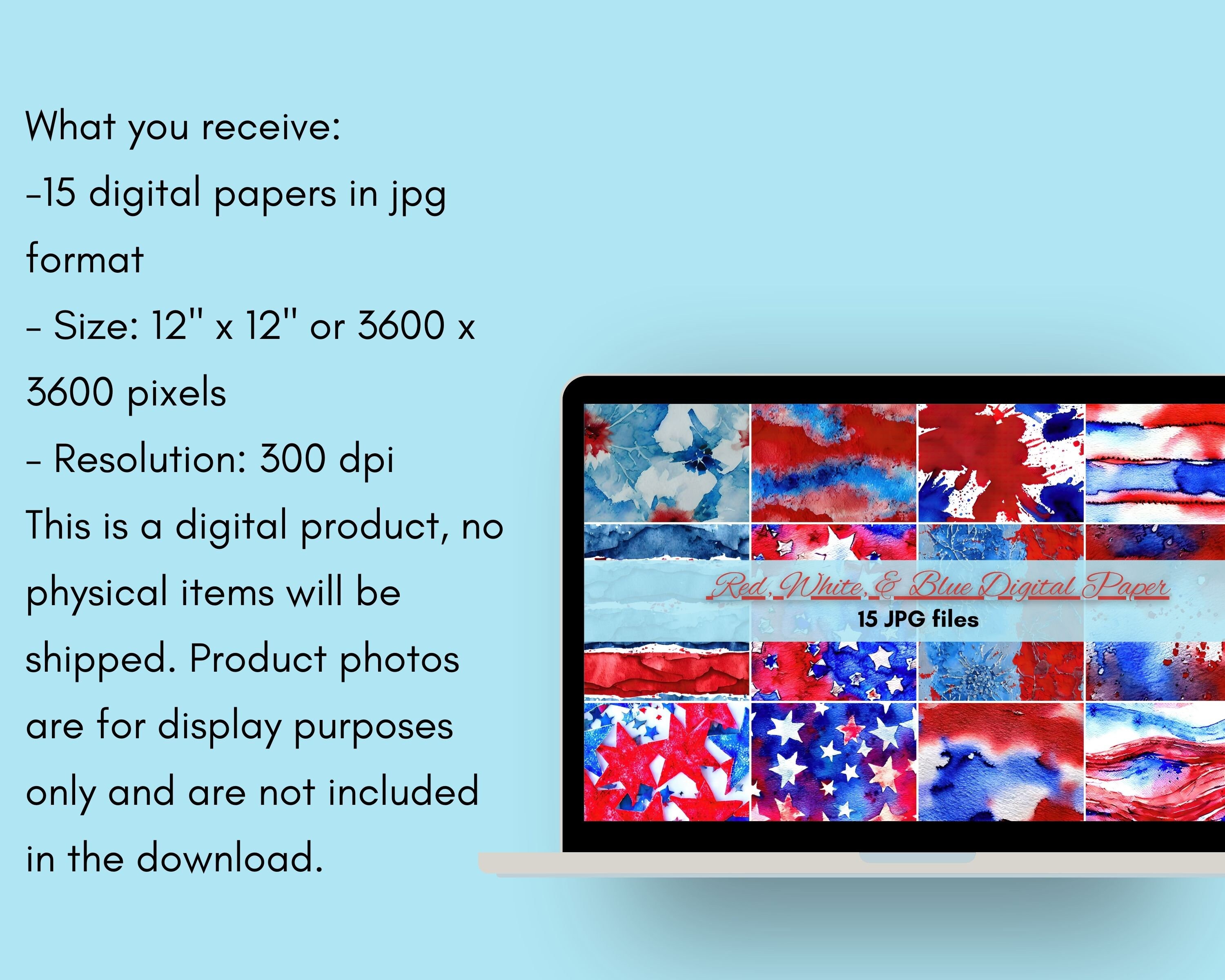 Patriotic Red White & Blue Watercolor Digital Paper - Etsy