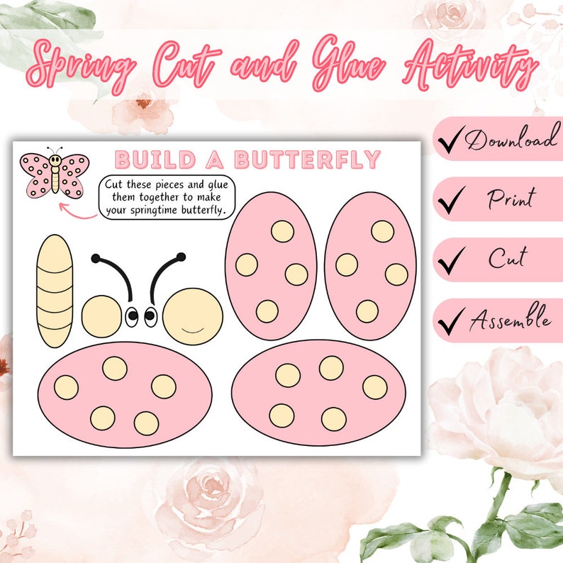 Spring Cut & Glue Activity, Build a Butterfly Cut and Paste Craft ...