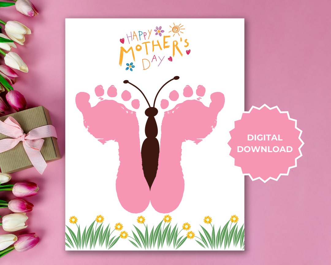Mother's Day Footprint Art Craft, Gift for Mommy, DIY Craft Baby Kid ...