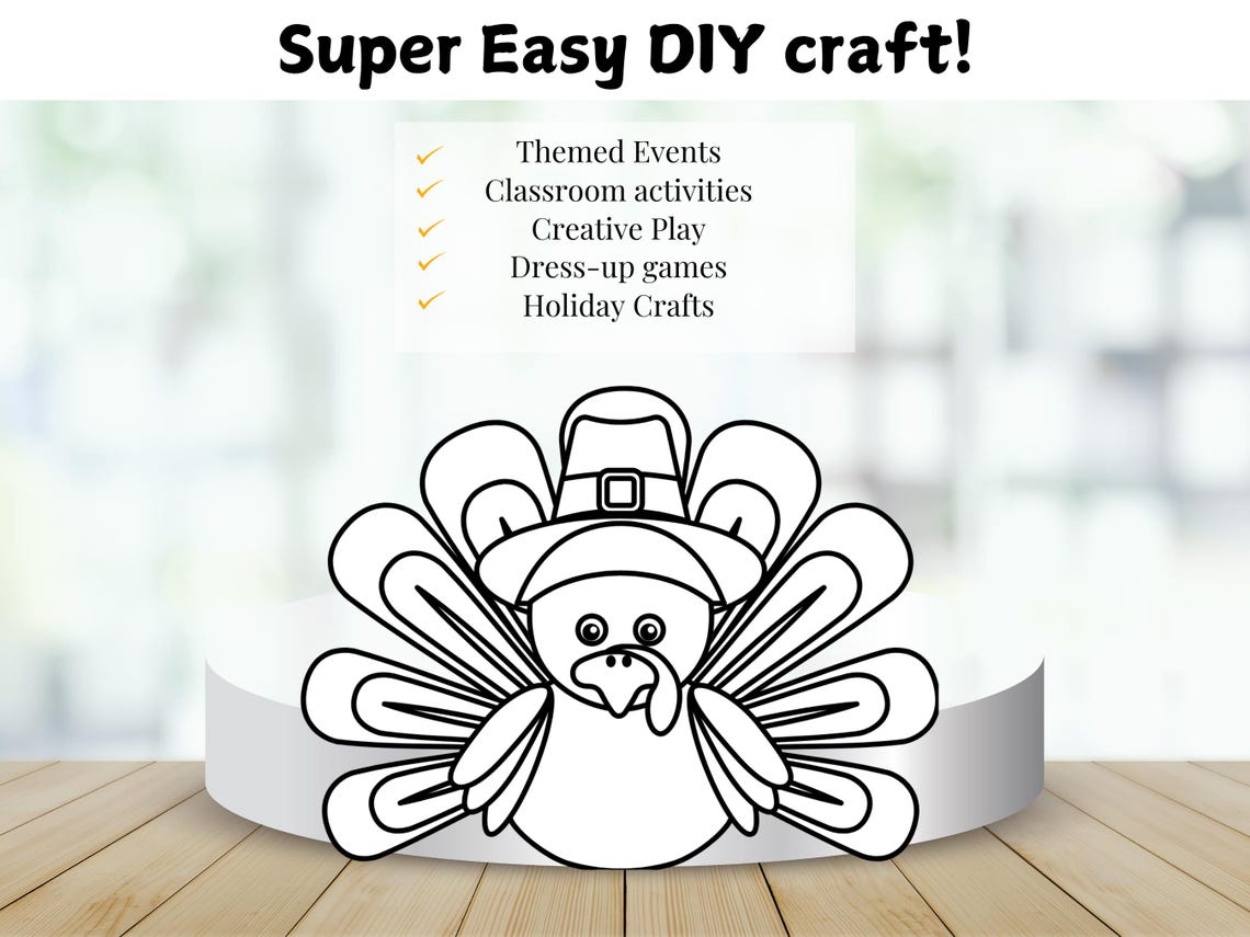 Turkey Paper Crown Template, Printable Kids Thanksgiving Craft, Holiday ...
