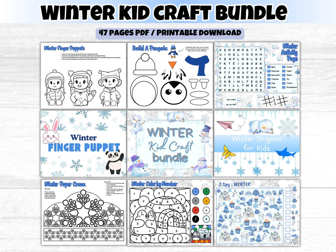 Winter Kids Craft Bundle, Coloring Pages, Origami & Paper Crown Set ...