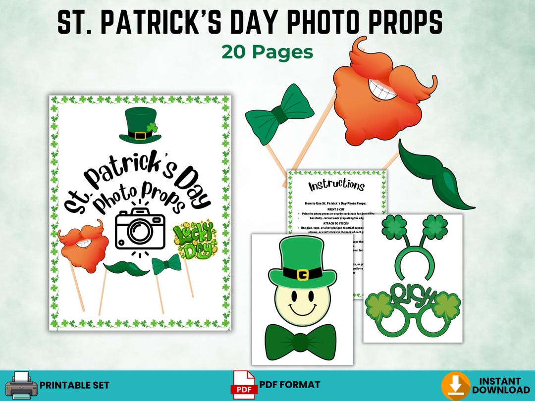 St. Patrick's Day Photo Props, Printable Photo Booth Props, Holiday ...