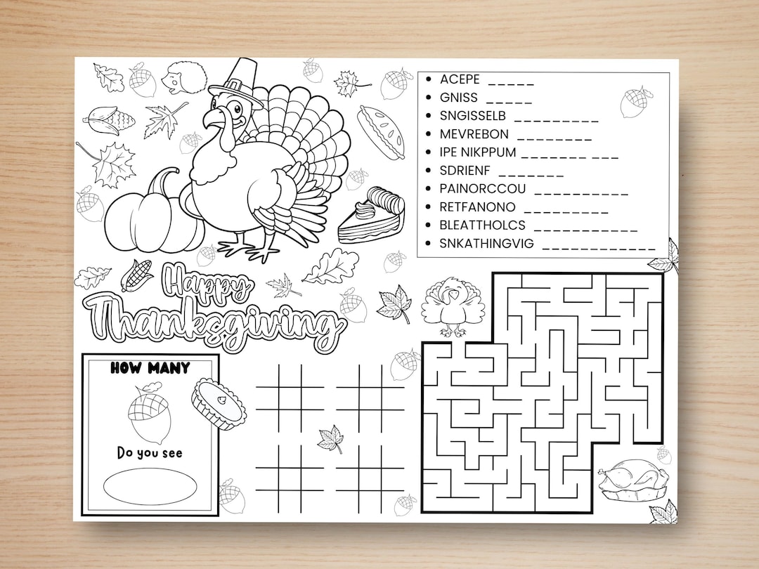 Happy Thanksgiving Activity Mat, Printable Thanksgiving Coloring ...
