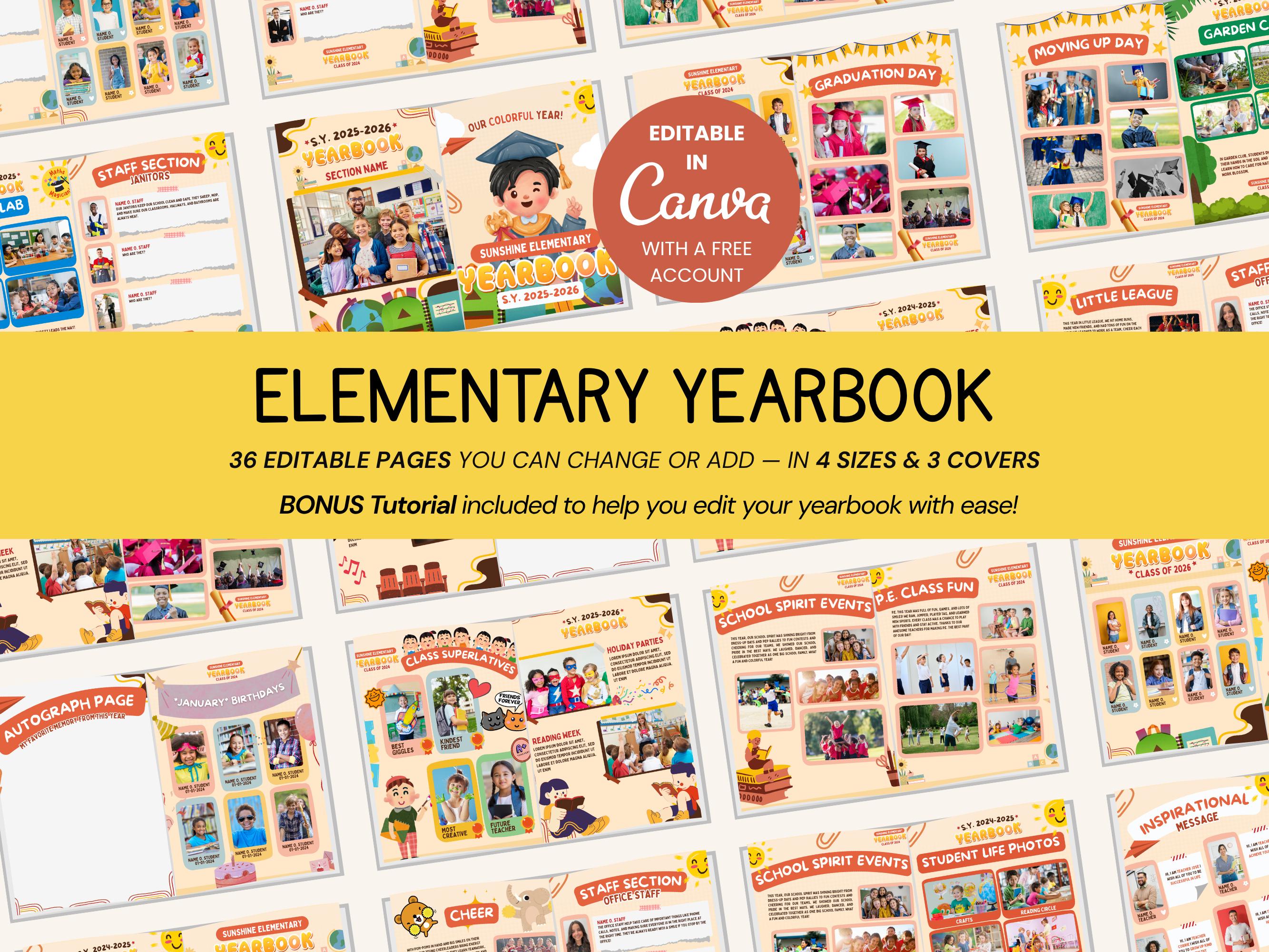 Elementary Yearbook Template, Editable Canva School Memory Book, End-of ...