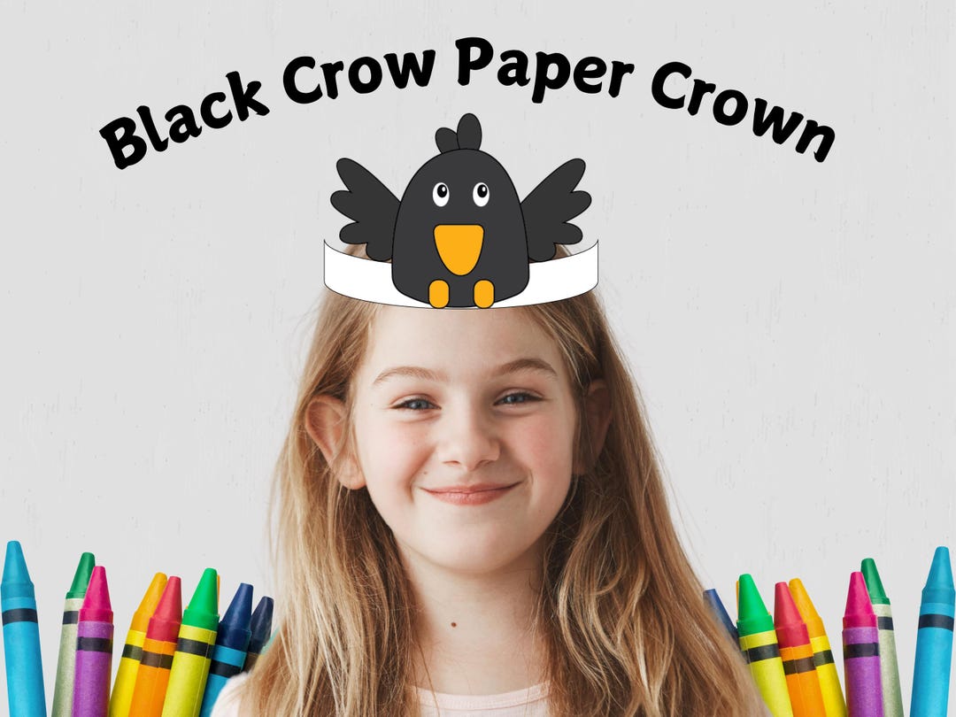 Black Crow Crown Template, Printable Coloring Fall Paper Craft, Kids ...