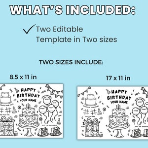 CUSTOM Birthday Party Activity Placemat, Kid Activity, Coloring Page ...