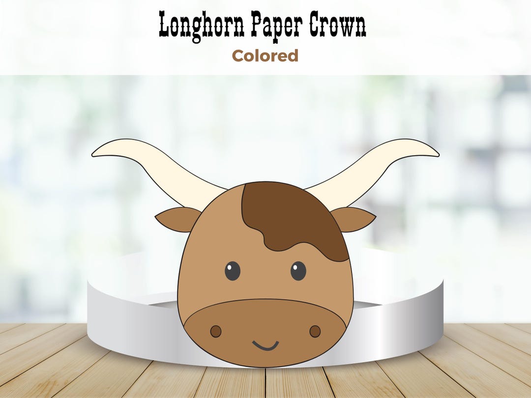 Longhorn Hat Paper Crown Craft, Cow Paper Crown Template, Wild West ...