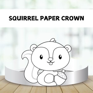 Squirrel Paper Crown Template, Fall Printable Coloring Craft, Kids ...