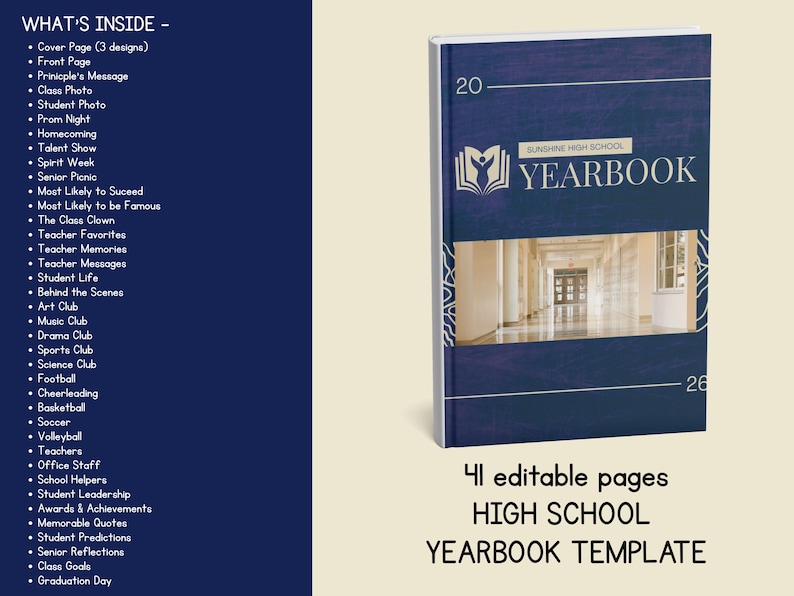 High School Yearbook Pages Template, Editable Canva Class of 2026 ...