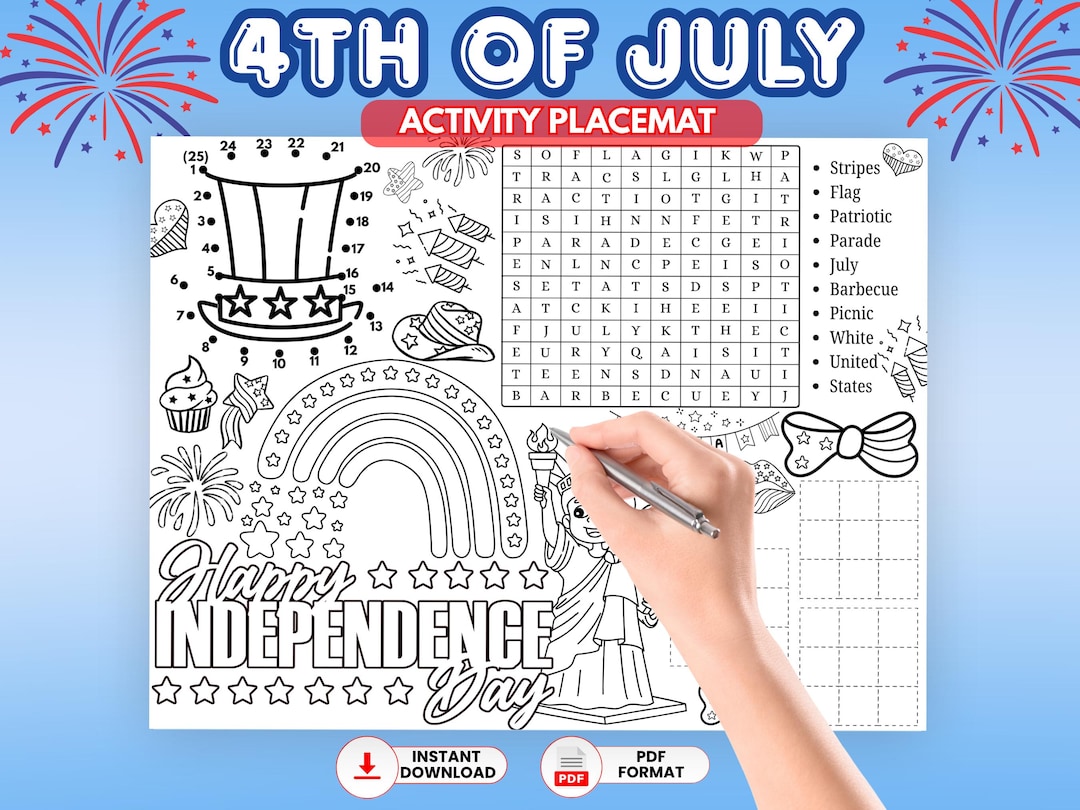 Happy Independence Day Placemat, 4th of July Activity Sheet, Fourth of ...