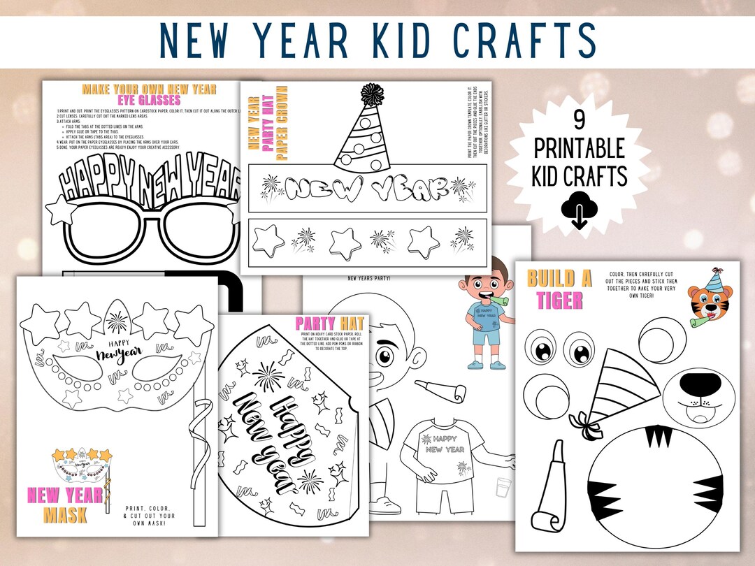 New Year Kids Activity Pack – Coloring Pages, Party Hat Crown & Cut-and ...
