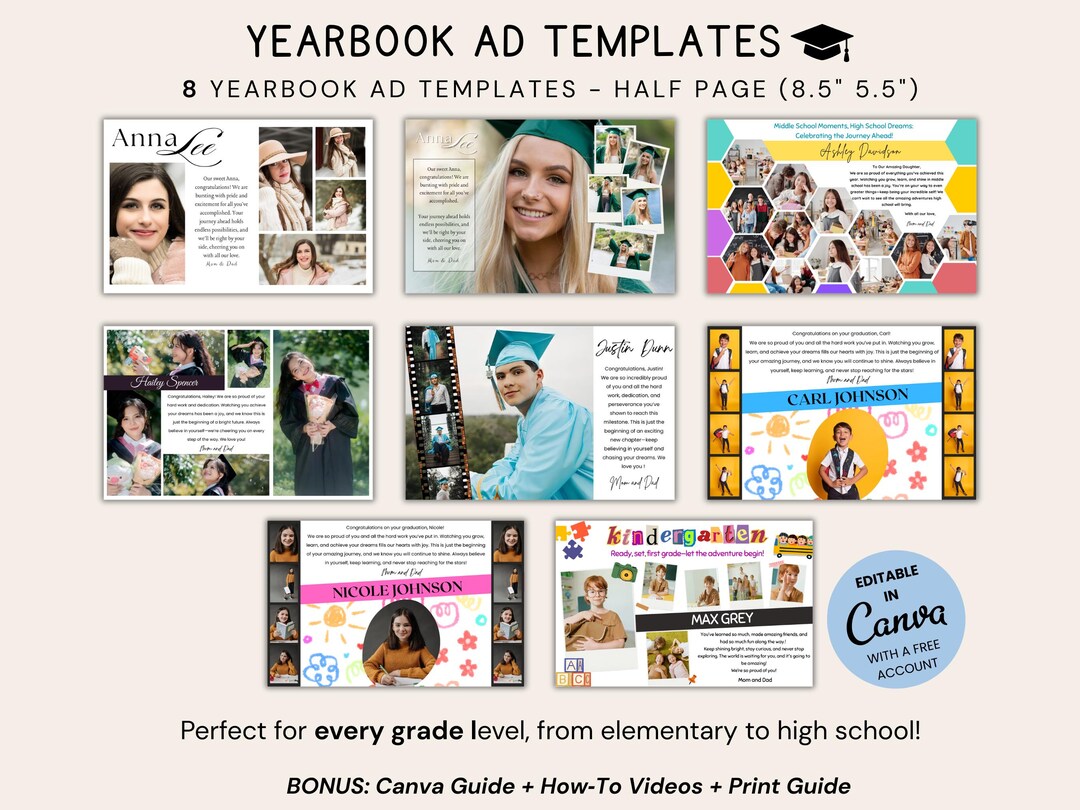 Half Page Yearbook Ad Template Bundle for Parents, Editable Canva ...