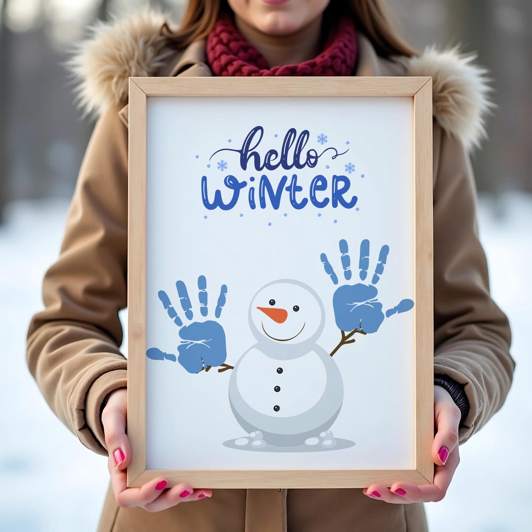 Snowman Handprint Craft Template, Winter Handprint Art Craft, Hello ...