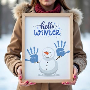Snowman Handprint Craft Template, Winter Handprint Art Craft, Hello ...