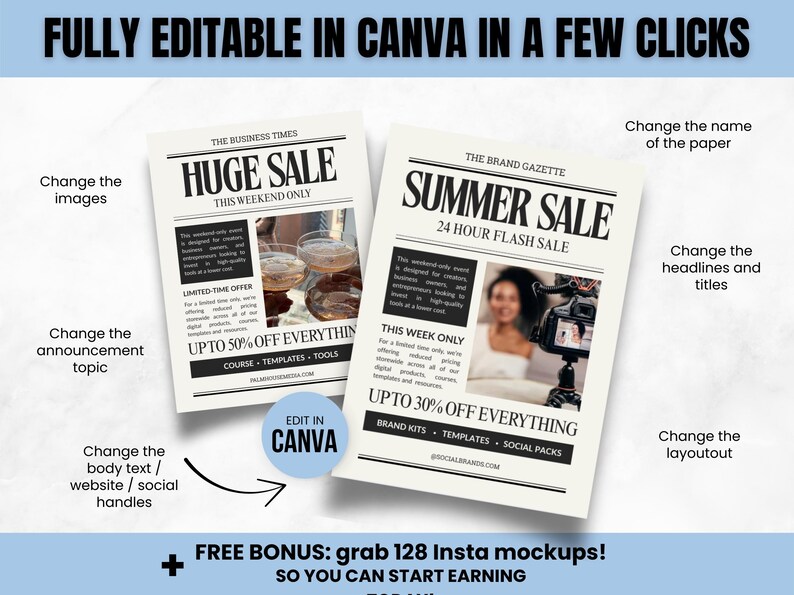 Editable Newspaper Templates for Business Canva PLR, Brand Announcement ...