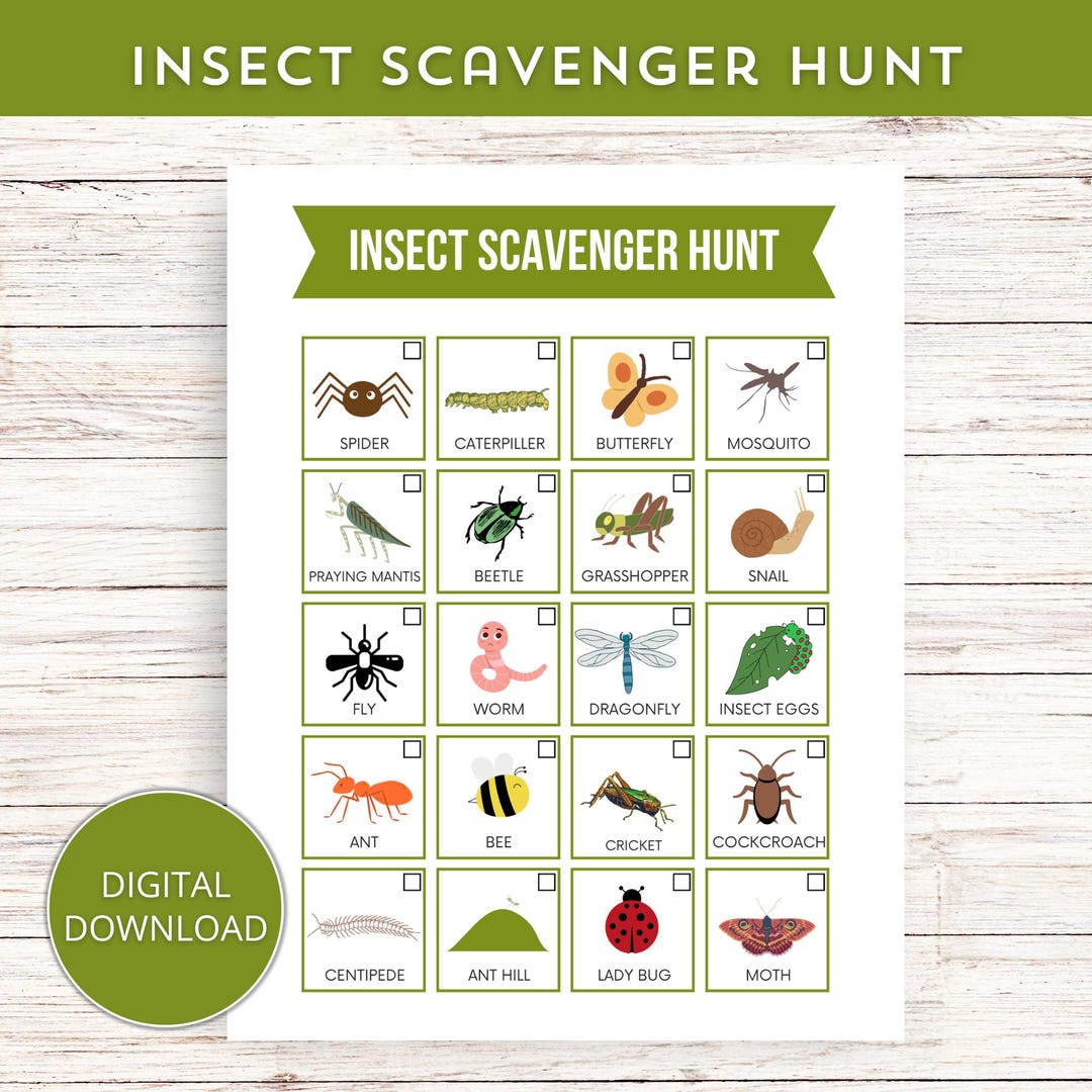 Insect Scavenger Hunt Game, Printable Kids Outdoor Bug Game, Nature ...