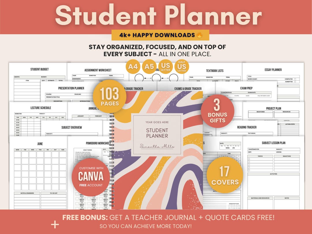 Editable and Printable Student Planner Bundle Digital Download ...