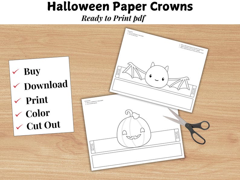 Halloween Paper Crowns Printable, Halloween Party Hats, Kids Halloween ...