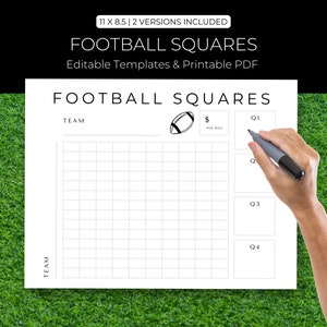 Football Squares Games Printable & Editable Canva Template, Football ...